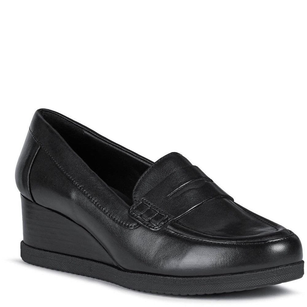 Womens Geox Anylla Wedge Moccasins Black | Brantano